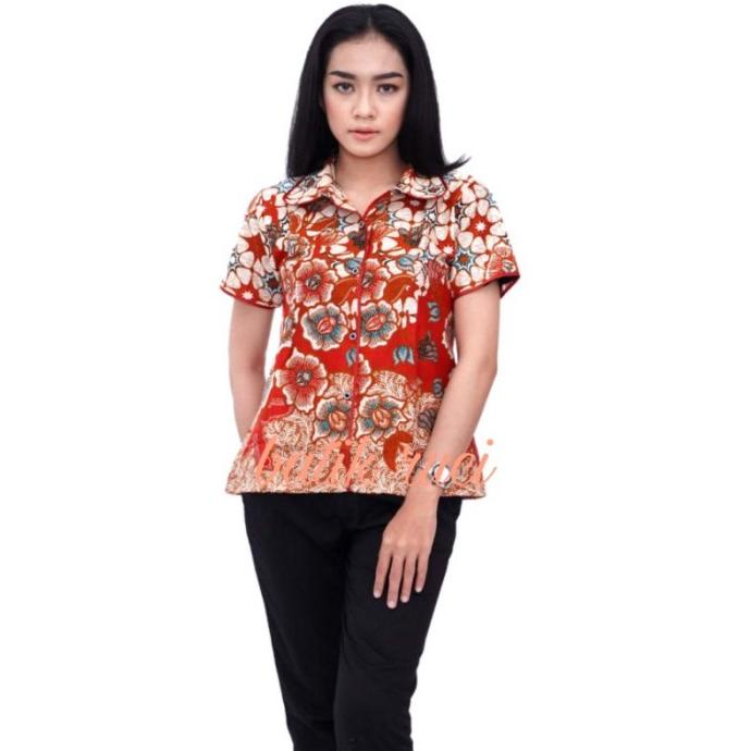 Jual Blouse batik atasan wanita model kerah lengan pendek 2 warna ada ...