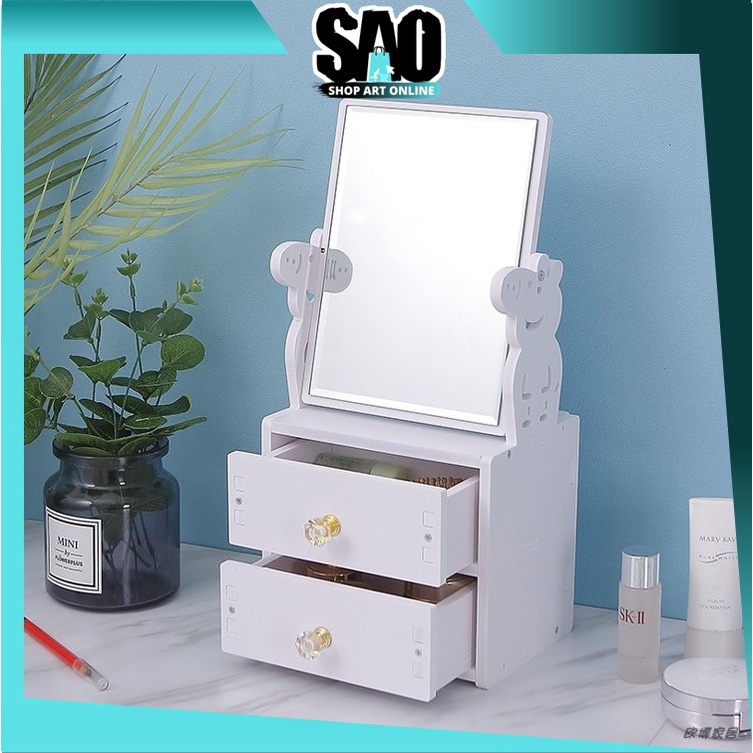 Jual SAO - H5579 Tempat Kosmetik Cermin Dengan 2 Laci / Kotak ...