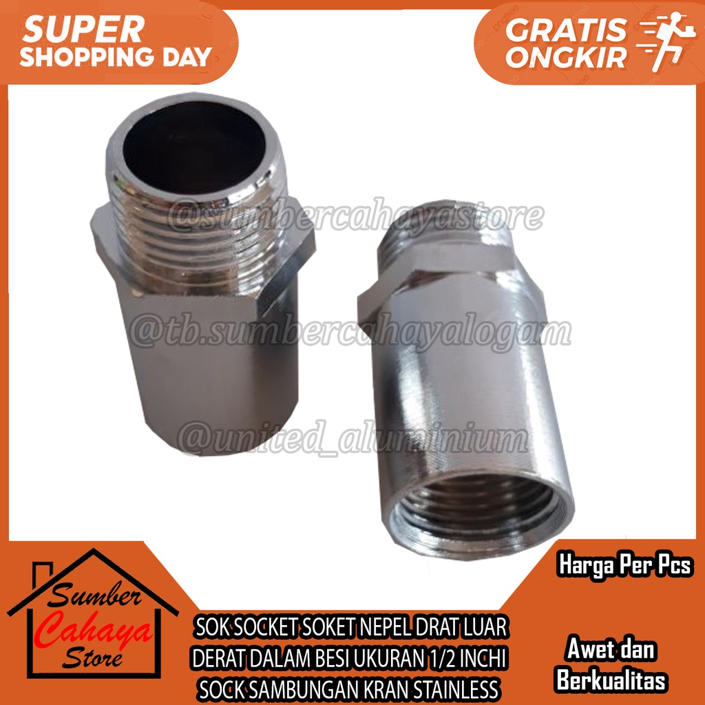 Jual SOK SOCKET SOKET NEPEL DRAT LUAR DERAT DALAM BESI UKURAN 1/2 INCHI SOCK SAMBUNGAN KRAN ...