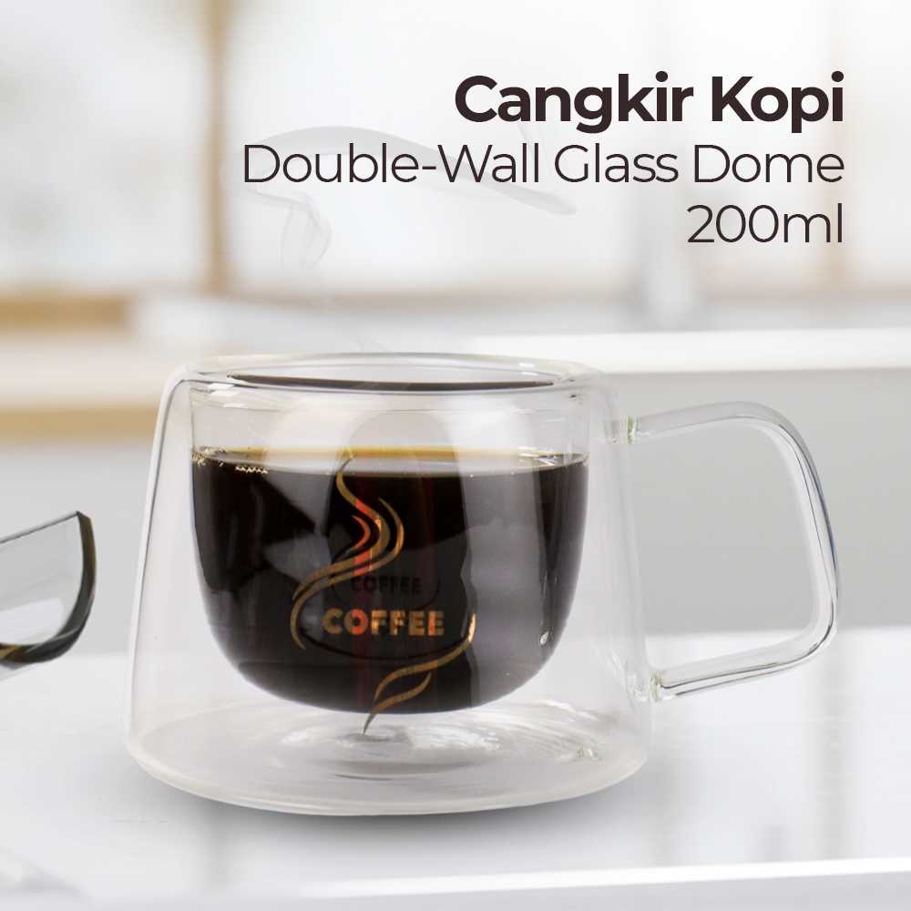 Jual Cangkir Gelas Kopi Anti Panas Kaca Borosilicate Double Wall Glass Round 200ml | Shopee ...