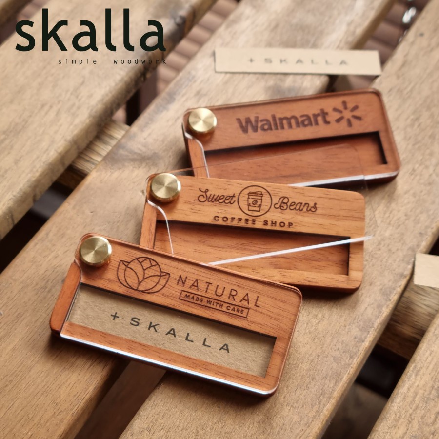 Jual name tag premium reusable kayu akrilik papan nama dada wooden ...
