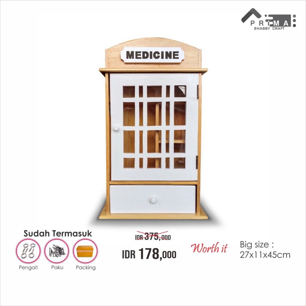 Jual Prima Shabby Kotak Obat london Medicine P3K Kayu Solid | Shopee ...