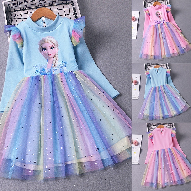 Jual Gadis Lengan Panjang Elsa Frozen Dress Tulle Pernikahan Putri Gaun ...
