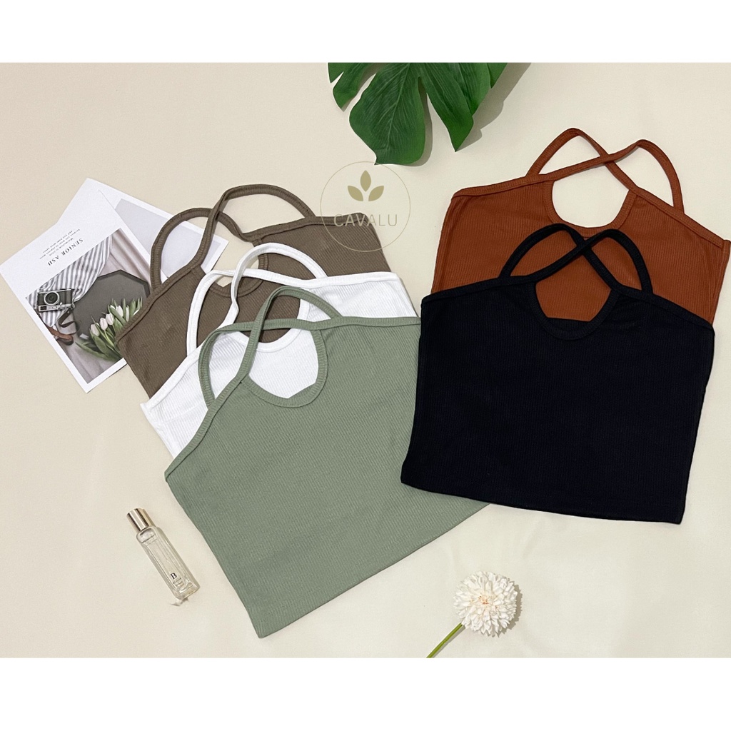 Jual CAVALU Korean Crop Knit Tank Top Cross Tanktop Kamisol Baju Atasan ...