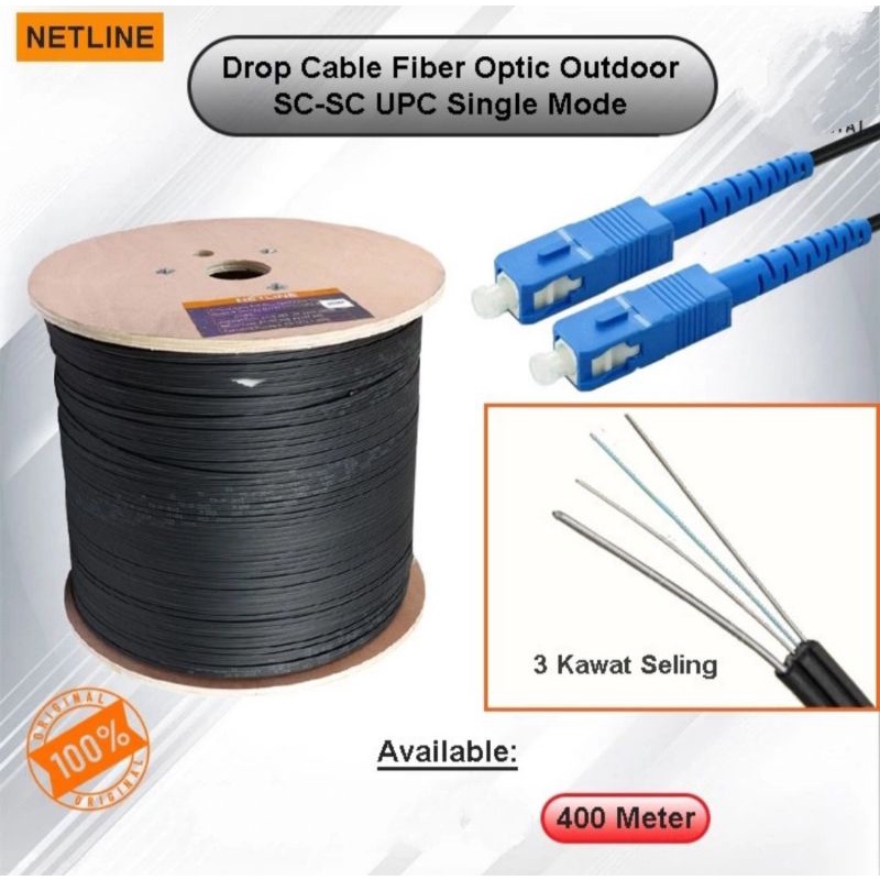 Jual Drop Cable Fiber Optic SC Single Mode 400M Outdoor Netline - 400 ...