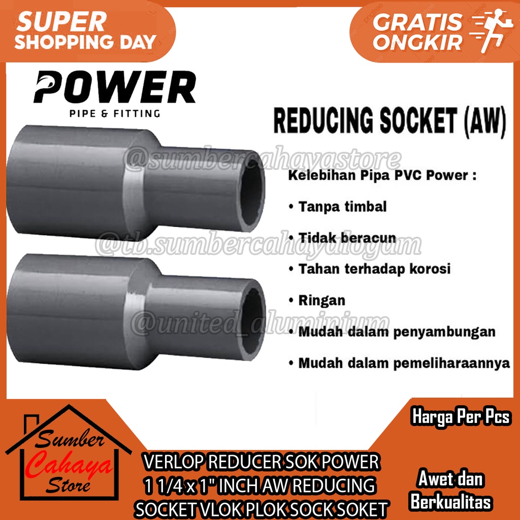 Jual PLOK SOCK REDUCER SOK POWER 1 1/4 x 1" INCH AW VERLOP REDUCING ...