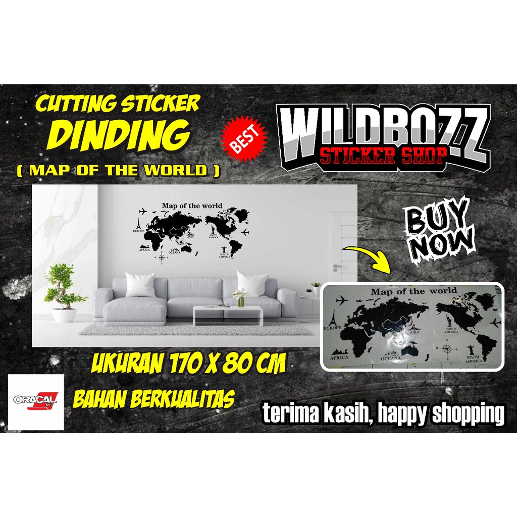 Jual CUTTING STICKER TEMBOK/DINDING BENTUK MAP DUNIA (dinding-1 ...