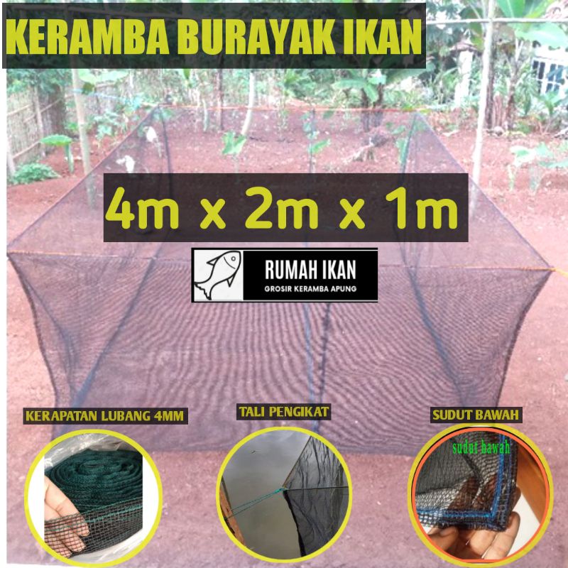 Jual RI - 421 Keramba kotak ikan ukuran 4m x 2m x 1m Waring rk triple ...