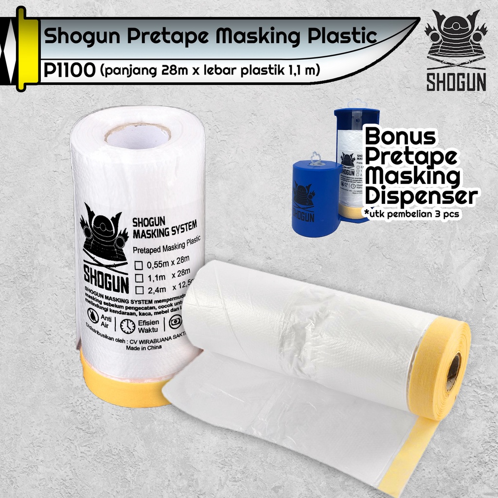 Jual Shogun Pretape Masking Plastik P1100 (28 M x 1.1 M) | Shopee Indonesia