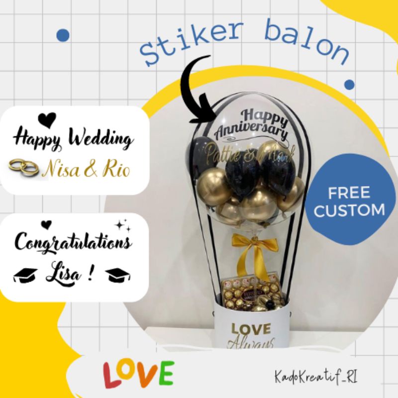 Jual Stiker Balon PVC Custom Nama | Stiker transparan balon Bouquet ...