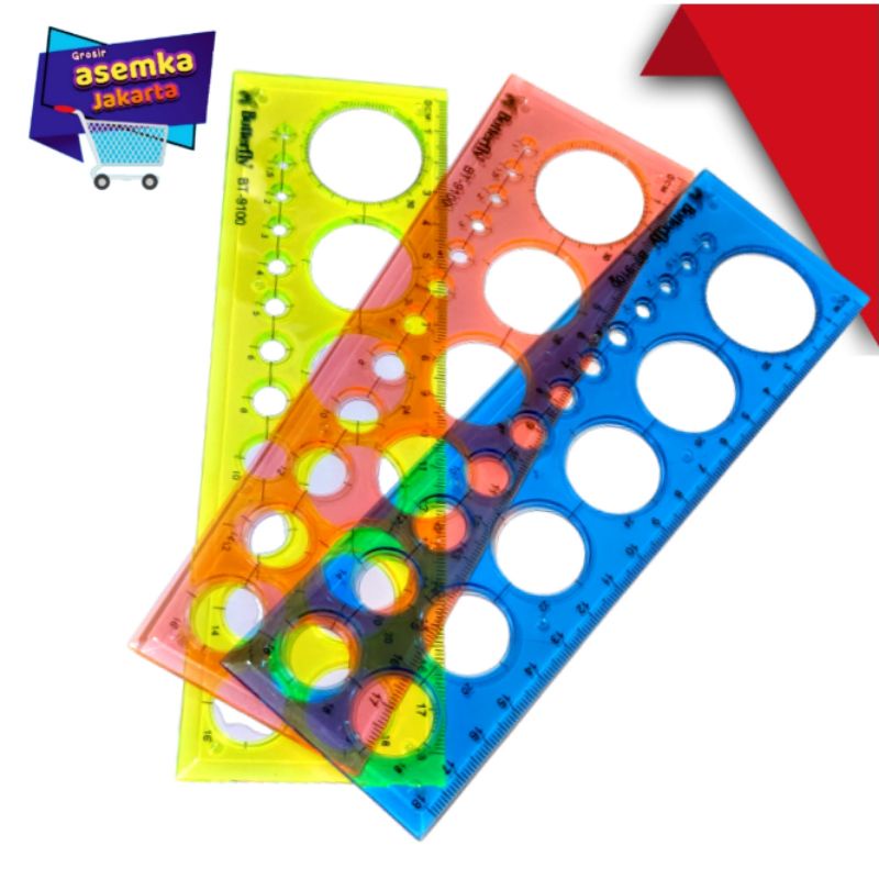 Jual Penggaris Lingkaran Circles Template Ruler Butterfly BT-9100 ...
