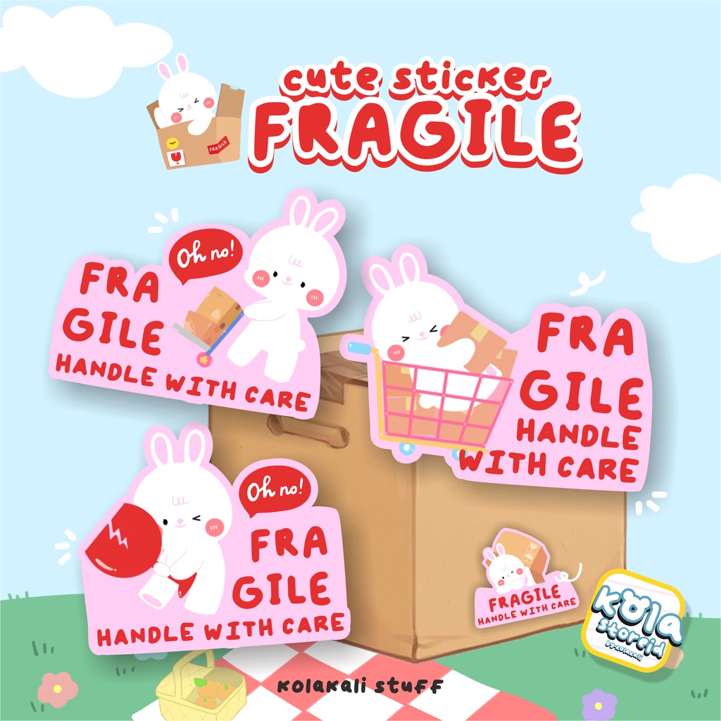Jual CUTE STICKER FRAGILE • STIKER FRAGILE MURAH • STIKER LUCU • STIKER ...