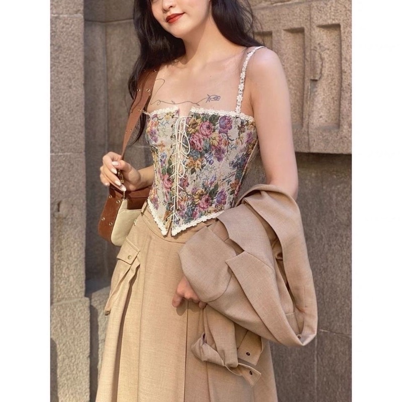 Jual savalia | READY Top Korset Kamisol Retro Model Floral Vintage ...