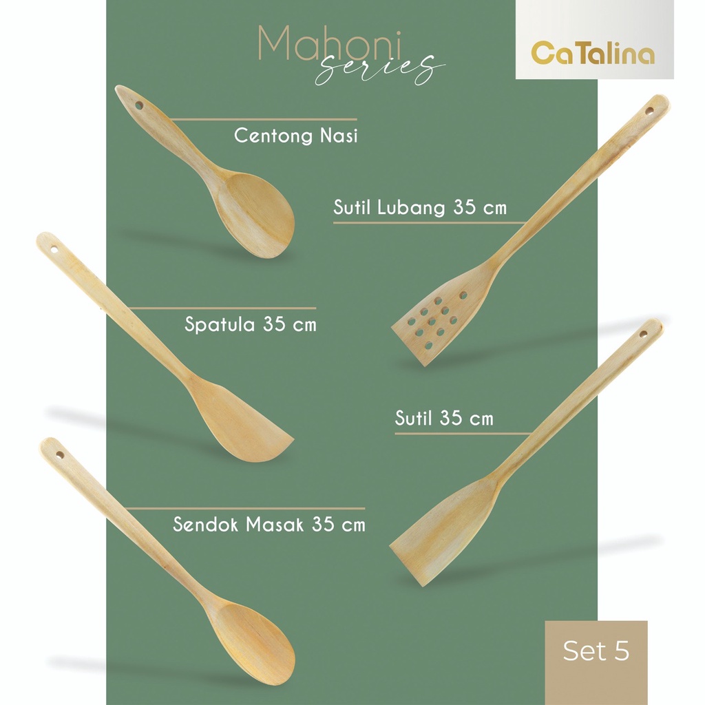 Jual Spatula Sutil Kayu Mahoni Paket Isi 5 Alat Masak Penggoreng Bahan ...