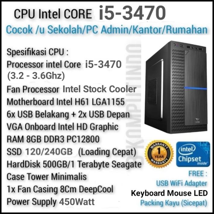 Jual Cpu Pc Rakitan Intel Core I5 Ram 8Gb Ssd + Hdd | Free Wifi ...