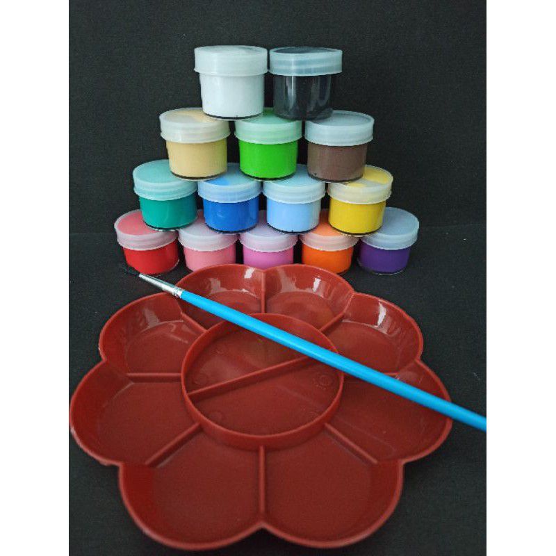 Jual 1 set (17 cat warna lukis+kuas+pallet) | Shopee Indonesia
