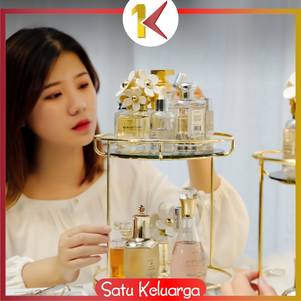 Jual SK-K134 Rak Kosmetik Bulat 2 Tingkat Rak Putar 360 Derajat / Tempat Penyimpanan Riasan Make ...
