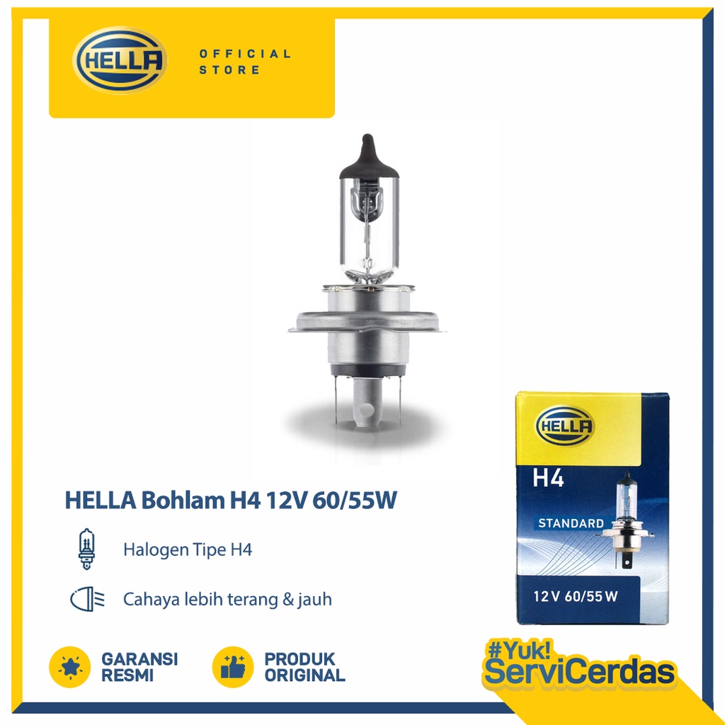 Jual Hella Lampu Mobil Bohlam Halogen H4 12V 60/55W P43T 1pcs - Lampu Aksesoris Mobil Premium ...