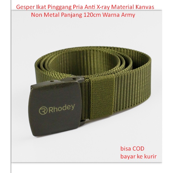 Jual Gesper Ikat Pinggang Pria Anti X-ray Material Kanvas Non Metal Panjang 120cm Warna Army ...