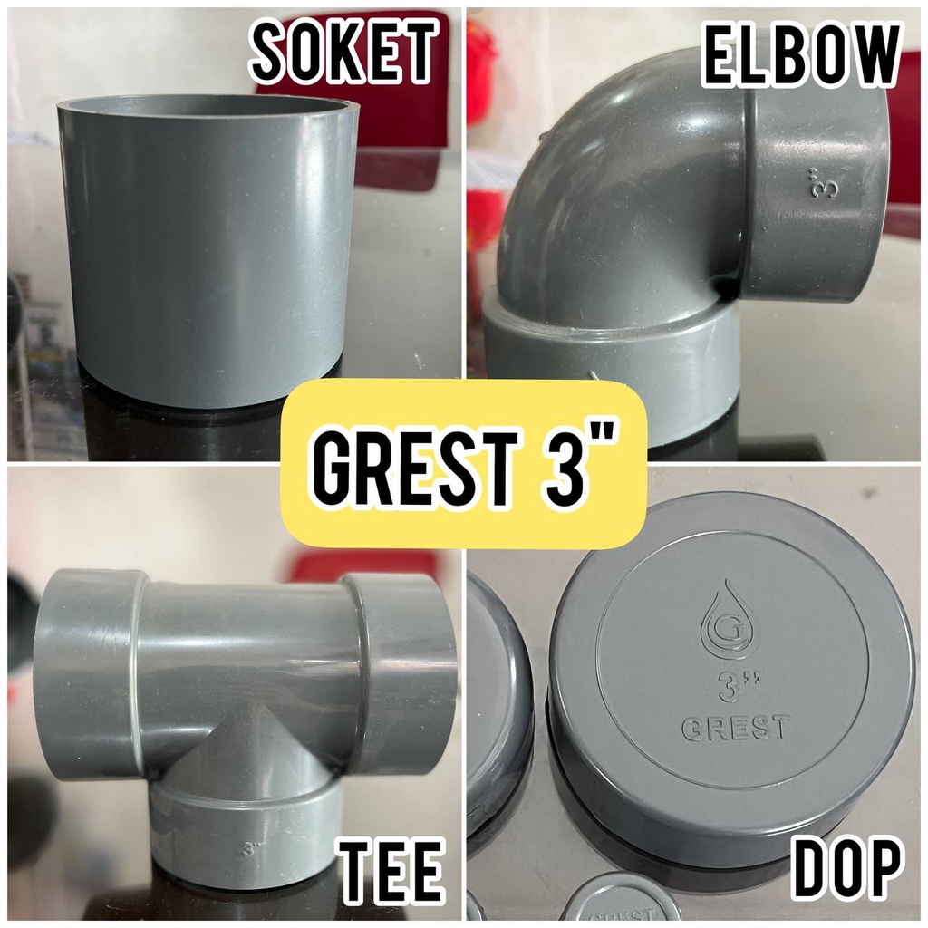 Jual ELBOW TEE SOKET DOP TUTUP PIPA 3 INCH - GREST | Shopee Indonesia