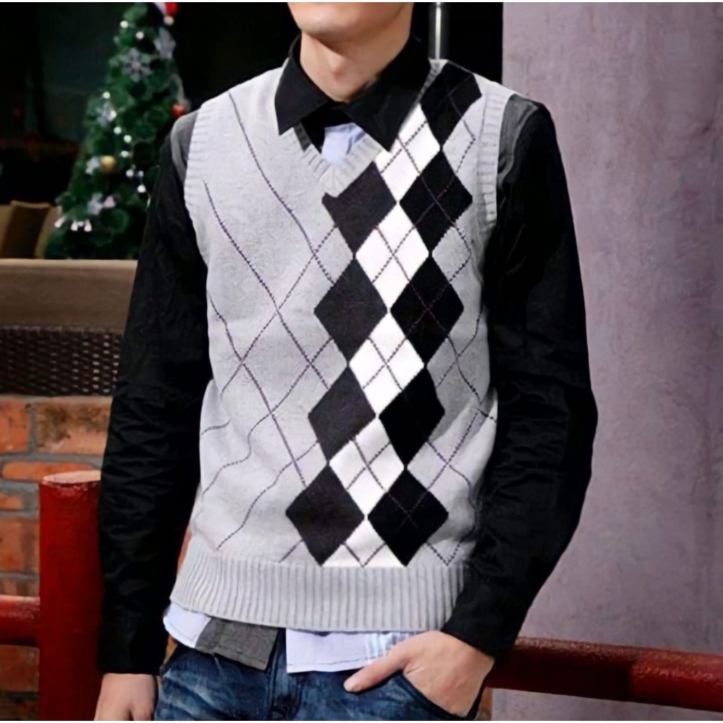 Jual Rompi Rajut Pria Two Boxes V-Neck Premium | Shopee Indonesia