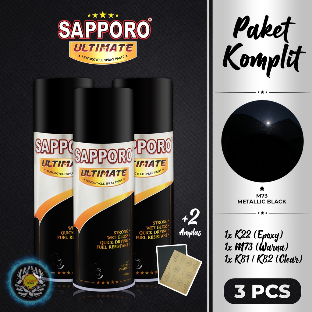 Jual PAKET M73 METALLIC BLACK SAPPORO ULTIMATE CAT SEMPROT 400 ML HITAM ...