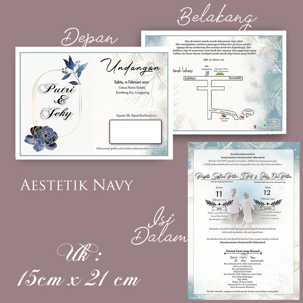 Jual Undangan Pernikahan Lipat 2 Design Navy Landscape | Shopee Indonesia
