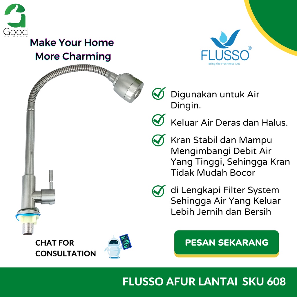 Jual FLUSSO Kran Air Angsa Fleksibel 1/2" Stainless | Kran Angsa Bak ...