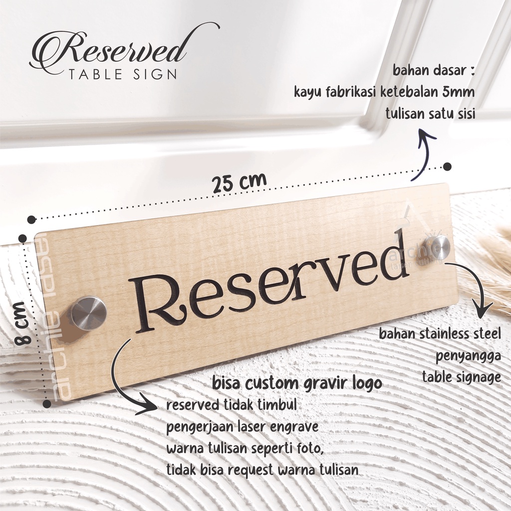 Jual Kayu Tanda Reserved / Papan Meja / Reserved Sign / Desk Sign ...