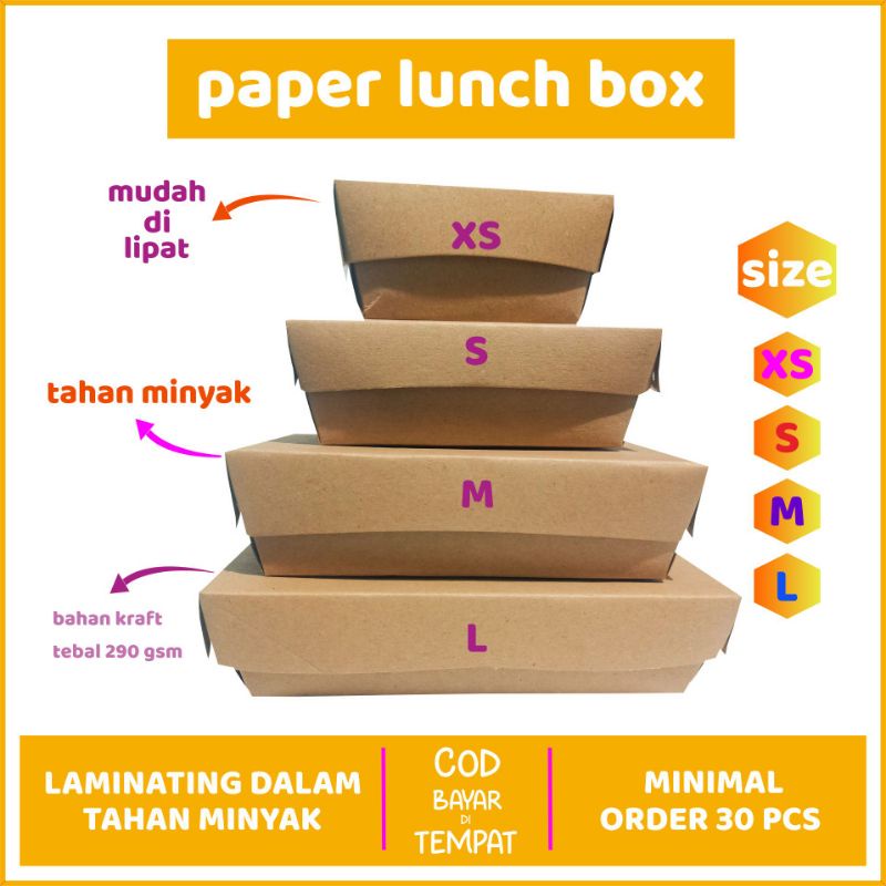 Jual Lunch box paper Kraft coklat laminasi ukuran xs s m l kotak kardus ...