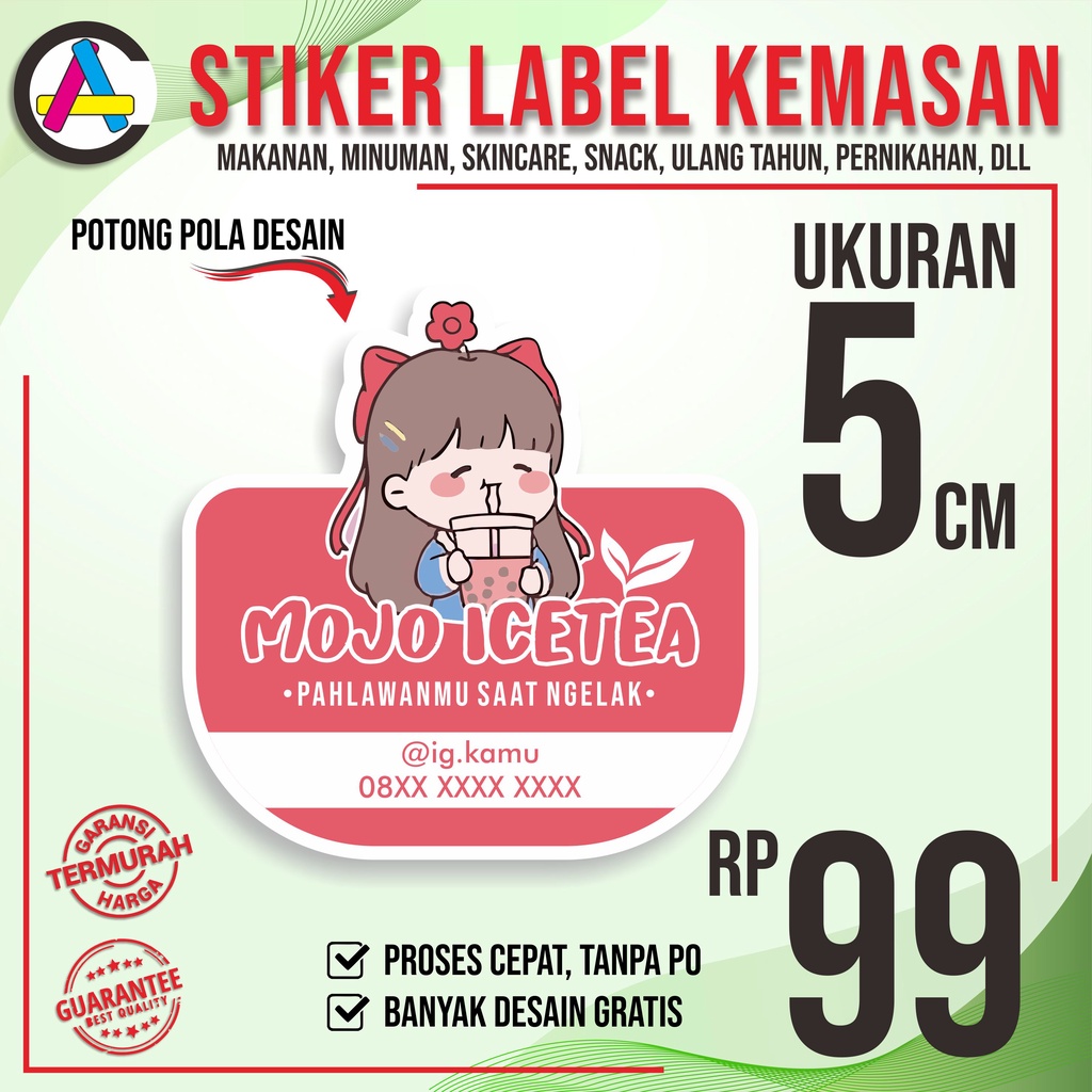 Jual Stiker label nama 5 cm kemasan makanan minuman skincare ulang ...