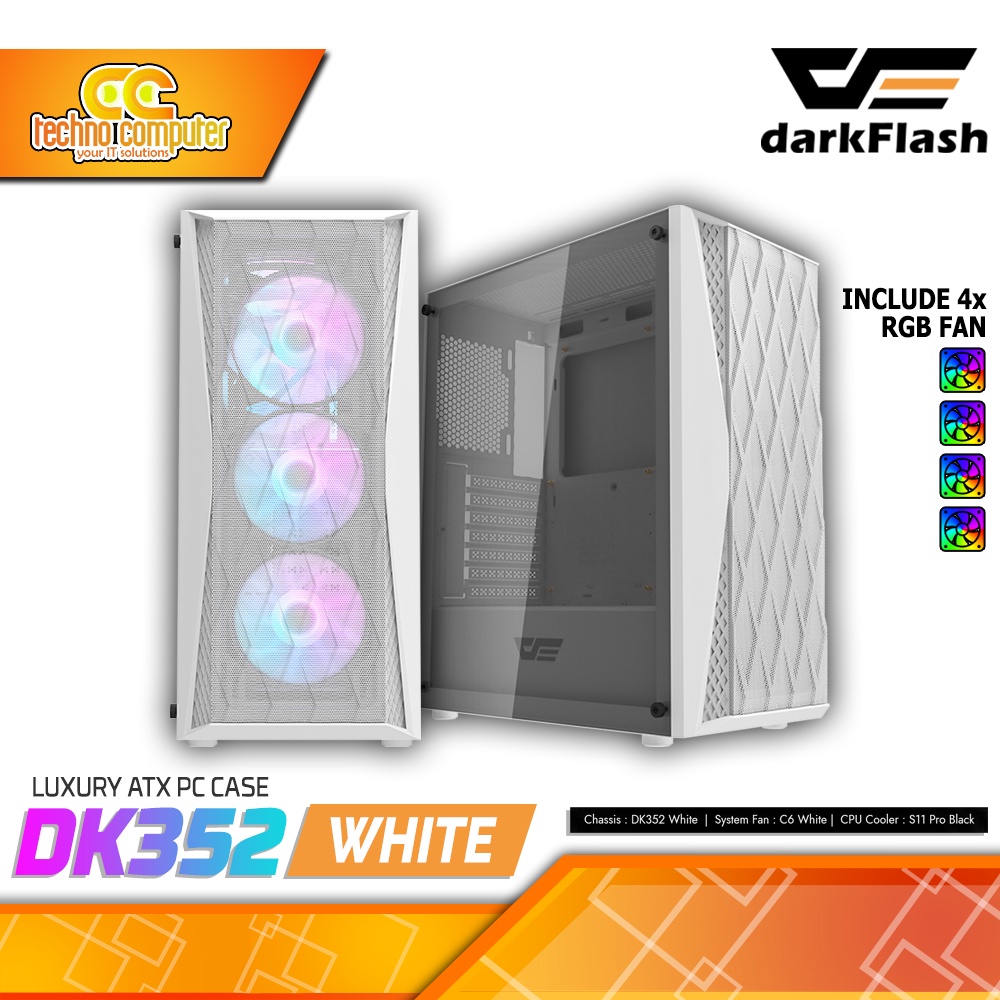 Jual CASING DARKFLASH DK352 White - Mid Tower ATX Case Tempered Glass ...