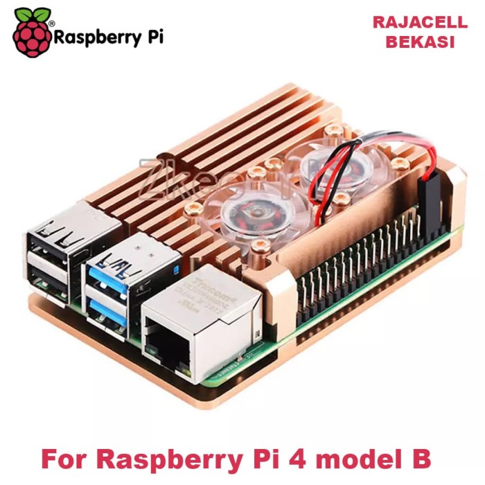 Jual Raspberry Pi 4 B Metal Case ARMOR GOLD Double Fan Aluminium ...