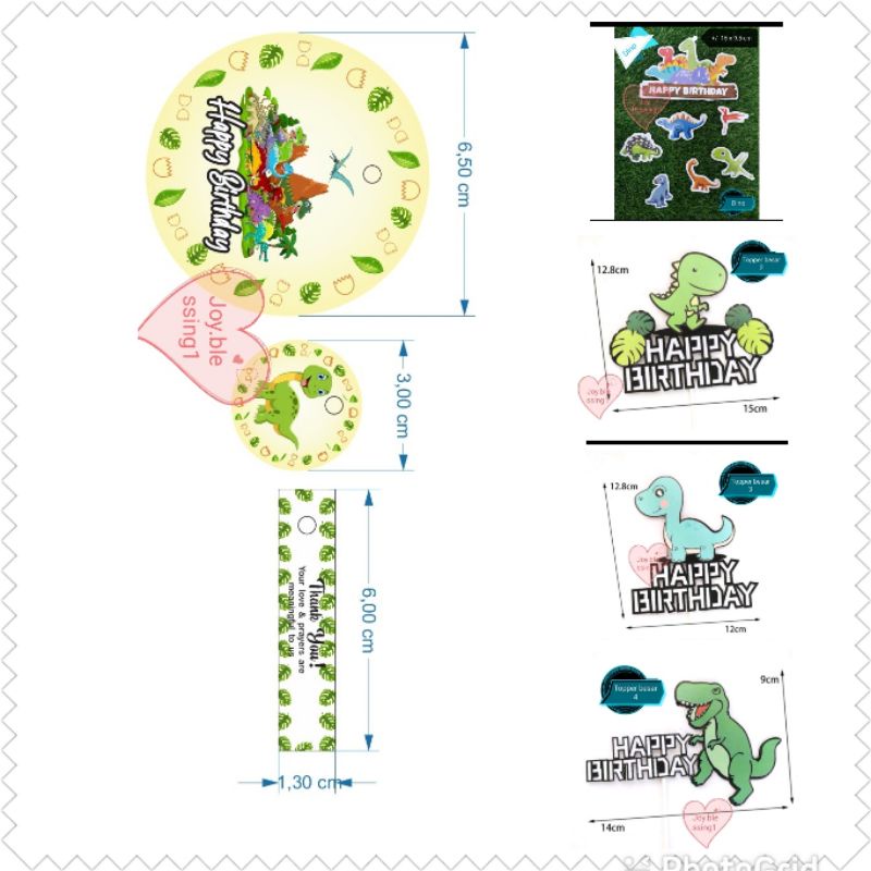 Jual TOPPER daun BIRTHDAY Dino dinosaurus/HANG TAG 3 in 1 DINO ...