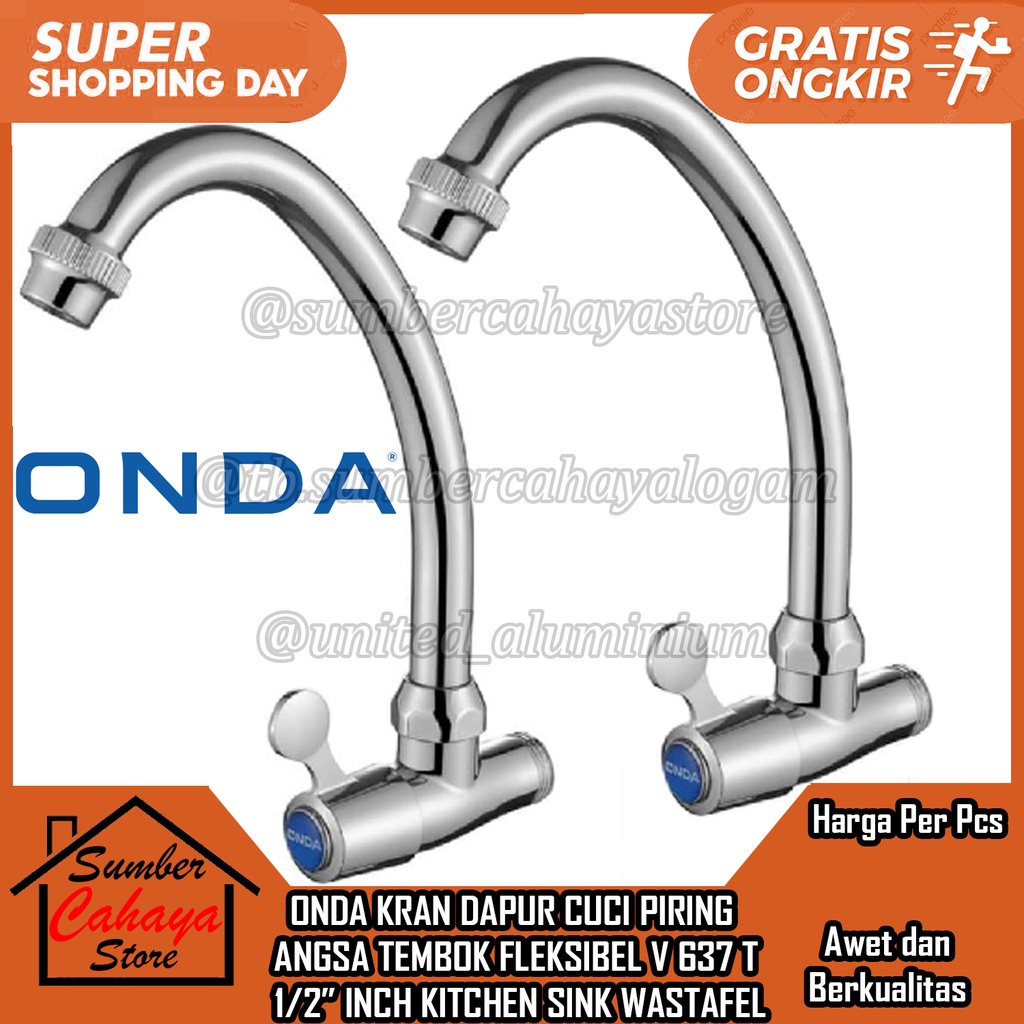 Jual Kran Leher Angsa ONDA V 637 T 1/2" In Inci Inch Inchi Keran Dapur Cuci Piring Kaku Tembok ...