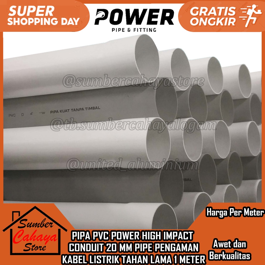 Jual Pipa Conduit Listrik Power 20mm High Impact Konduit MOF Putih Pipe ...