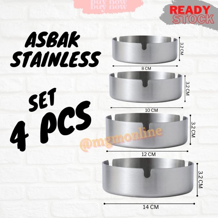 Jual Asbak Stainless Cafe Tebal Bulat POLOS SET 4PC asbak besi 8-10-12 ...