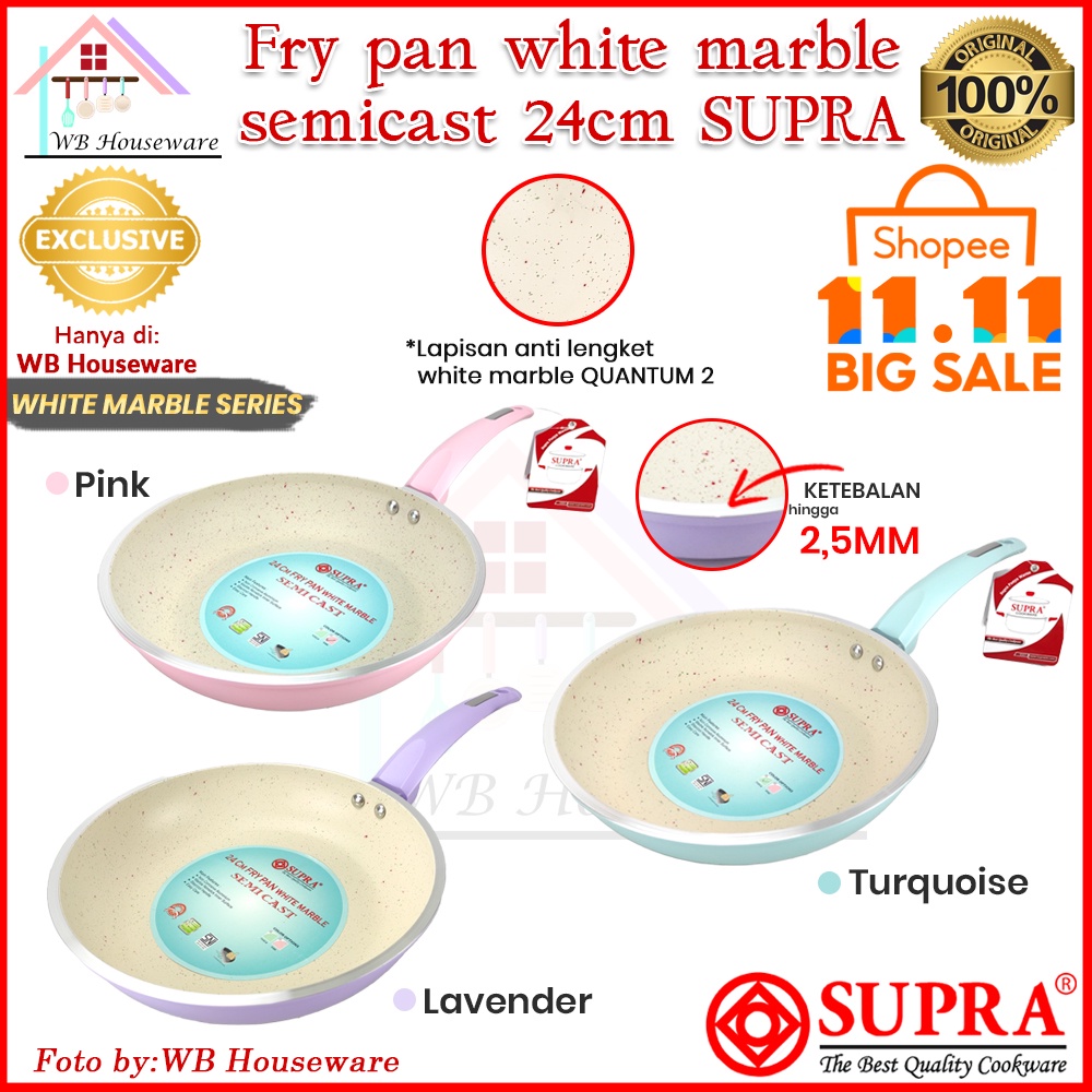Jual SUPRA semi cast panci supra 24cm anti lengket white marble fry pan ...