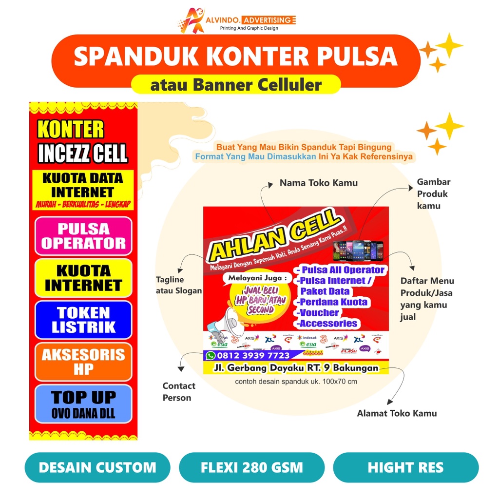 Jual SPANDUK KONTER PULSA/CELL/JUAL PULSA (DESAIN CUSTOM) | Shopee Indonesia