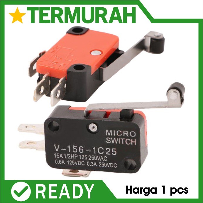 Jual MICRO LIMIT SWITCH ROLLER HINGE GAGANG V-156-1C25 250V 15A 3 PIN long panjang omron saklar ...