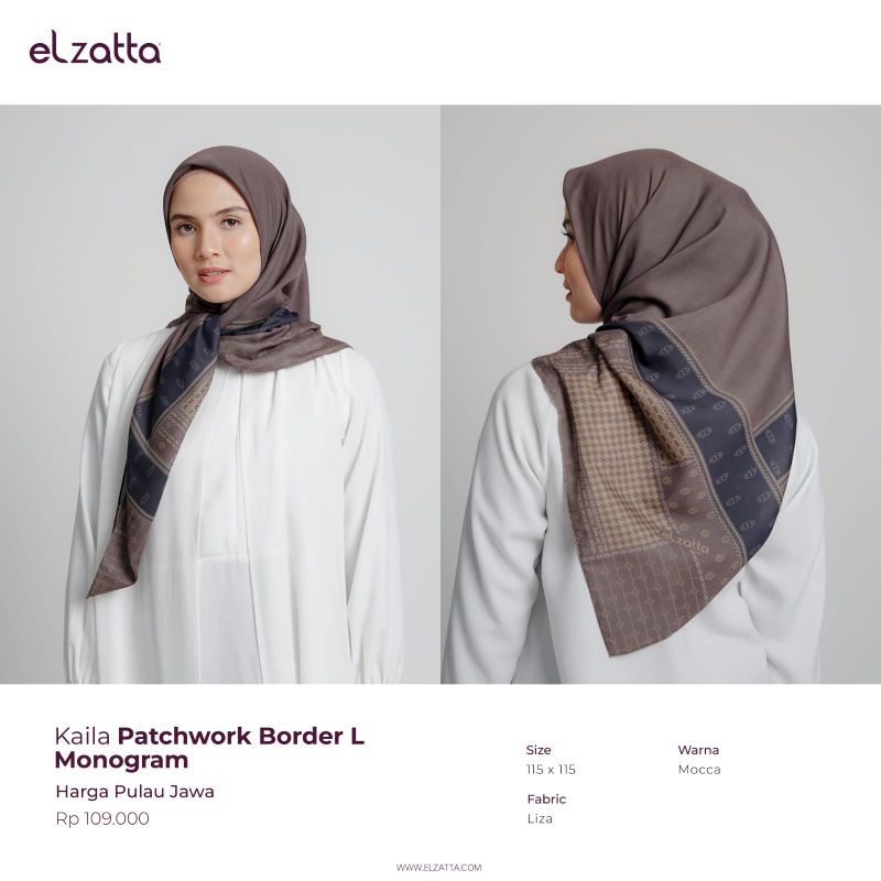 Jual ELZATTA HIJAB SCARF KERUDUNG SEGI EMPAT MOTIF KAILA PACTHWORK ...