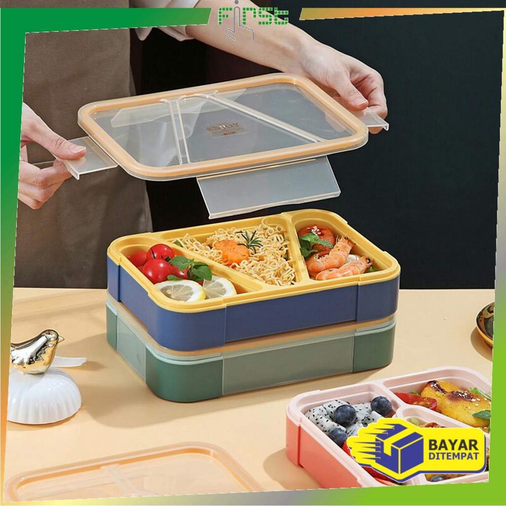 Jual FH-C698 Kotak Bento BPA FREE Tempat Makan Set Sendok 3 Sekat Anti Tumpah / Tempat Bekal ...