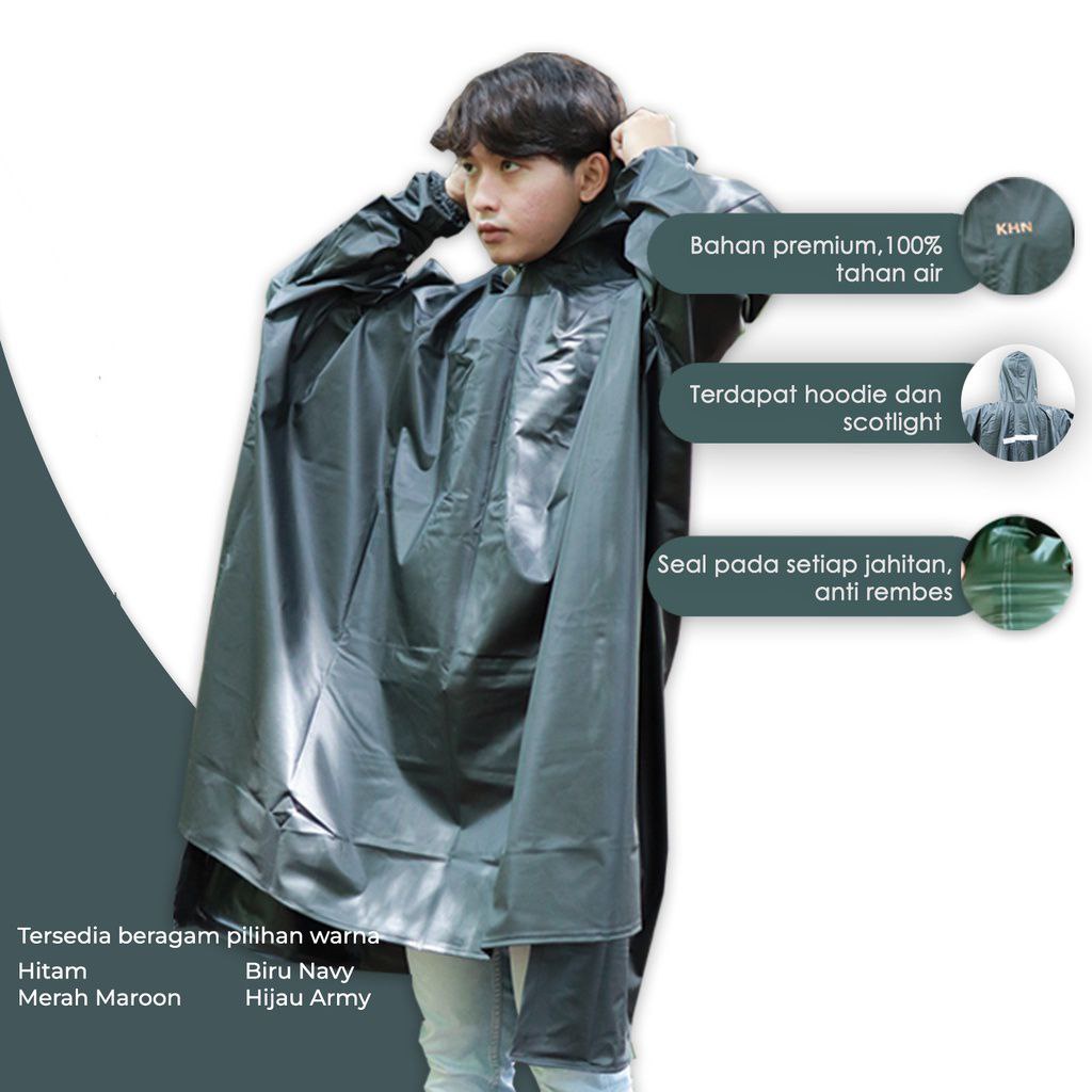 Jual Jas Hujan Ponco Lengan Bahan Karet Tebal Pria Wanita Dewasa Berkualitas Kuat Nyaman Tahan ...