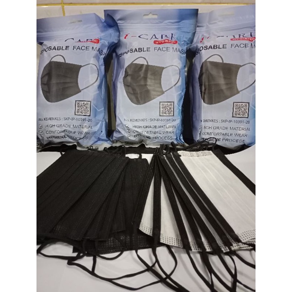 Jual masker hitam putih icare 3 ply isi 50 pcs | Shopee Indonesia
