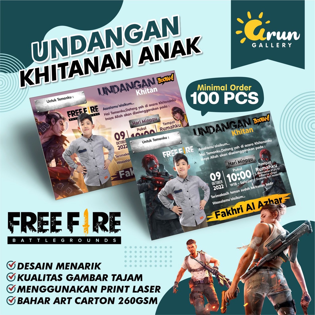 Jual UNDANGAN KHITAN ANAK TEMA GAME FREE FIRE FF / UNDANGAN ANAK ...