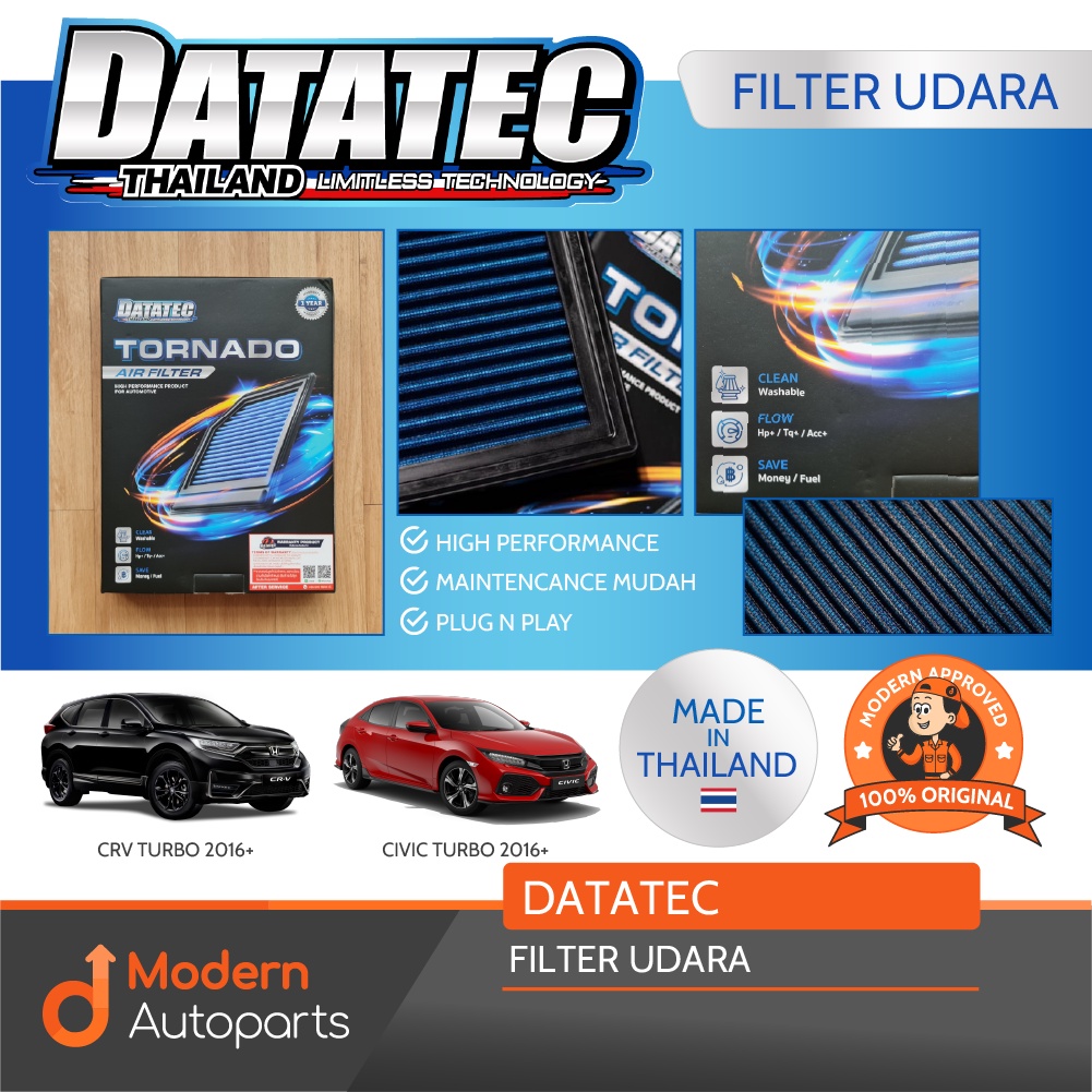 Jual DATATEC Filter Udara CIVIC TURBO / CRV TURBO | Shopee Indonesia