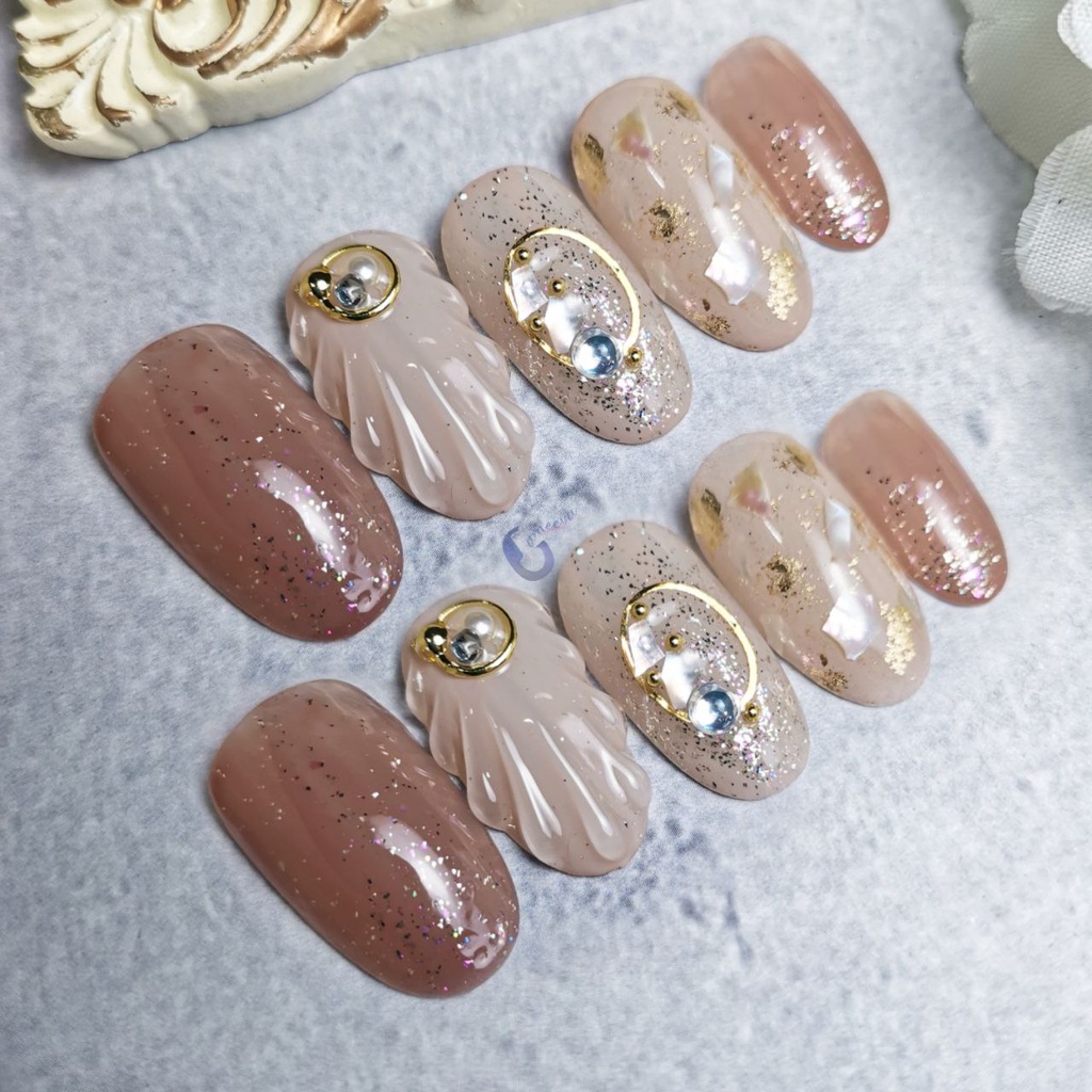 Jual Custom Fake Nails Kuku Palsu Elegant Japanese Wedding Shell Nail Art Press on Nails by Vanna Nails Shopee Indonesia