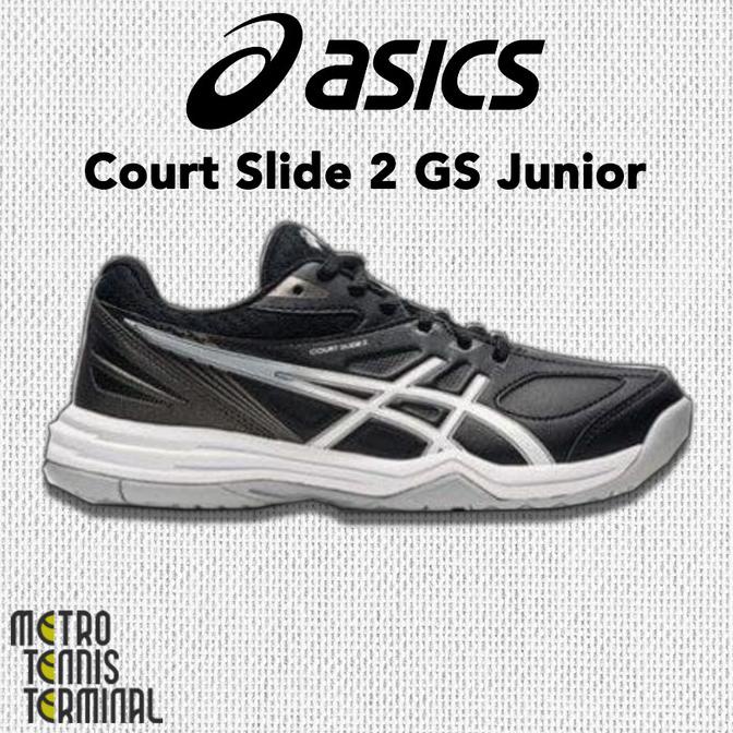 Jual [ COD ] Asics Junior Court Slide 2 GS Black White ( Sepatu Tenis ...