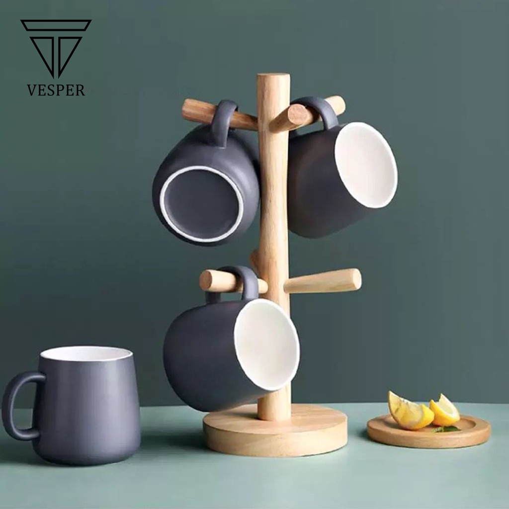 Jual solid wood tea coffee cup holder / rak kayu solid gantungan ...