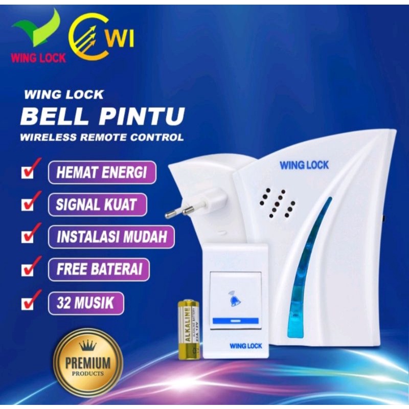 Jual Bell Pintu/Door Bell Wireless Wing Lock 1 dan 2 Remote | Shopee ...